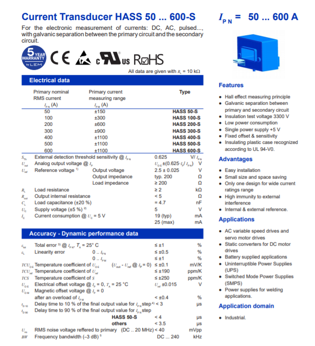 LEM HASS 200-S Hall Effect Current Sensor 200a with Wiring Harness ...
